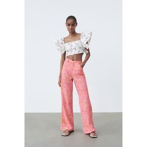 Zara | Tops | Zara Floral Cropped Top With Ruffle Shoulder | Poshmark